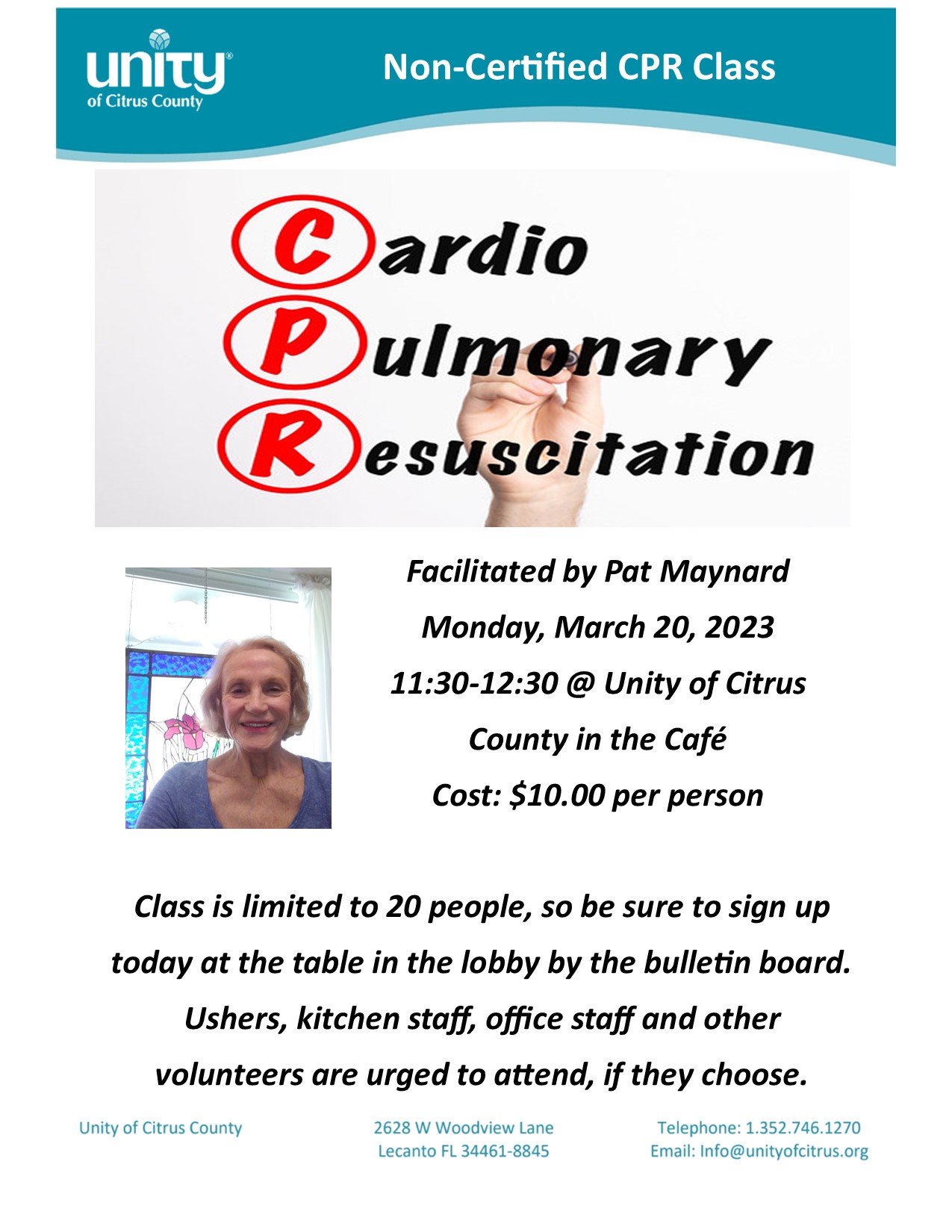 Cardio Pulmonary Resuscitation Workshop | Unity of Citrus County